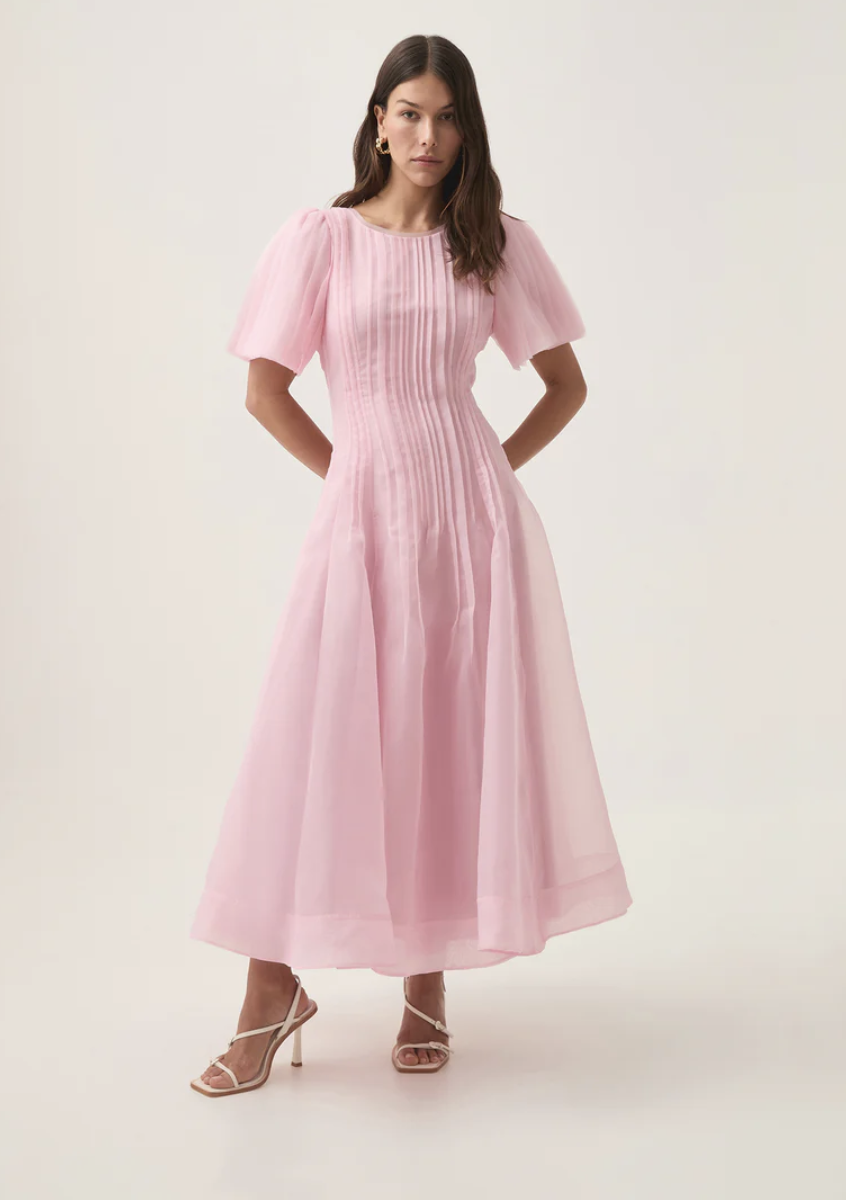Aje Nova Pleated Midi Dress Pink Size 10